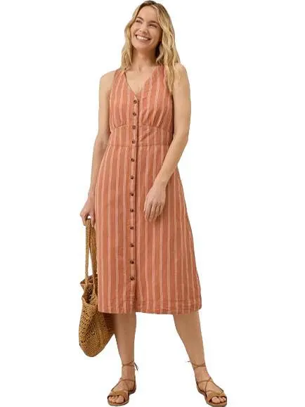 PACT Canopy Linen Blend Button-front Dress - Hermosa Stripe