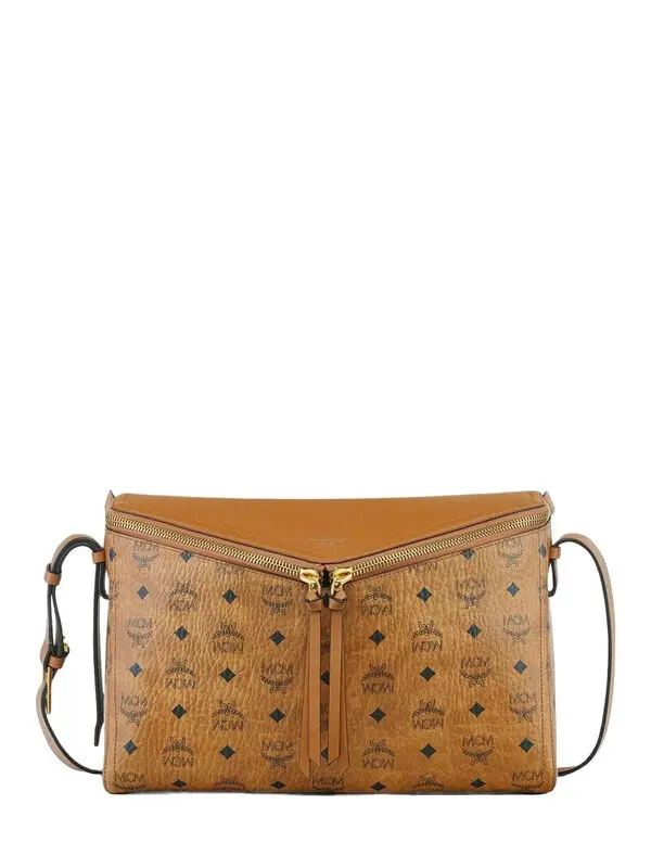 Mcm Diamant 3d Shoulder Bag In Visetos Leather Mix - Cognac