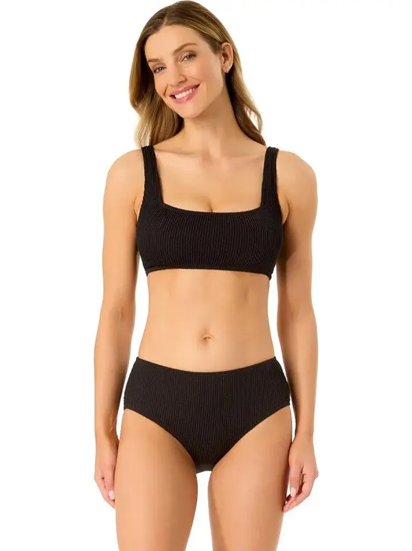 ANNE COLE Textured Classic Square Neck Bralette Bikini Top - Black