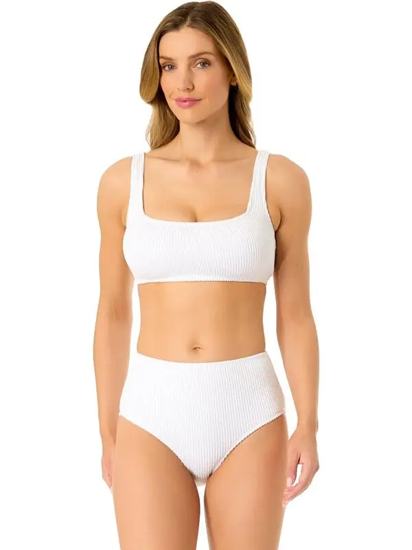 ANNE COLE Textured Classic Square Neck Bralette Bikini Top - White