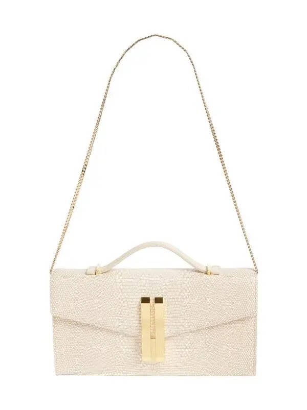 DEMELLIER Vancouver Leather Clutch - Ecru Lizard Effect