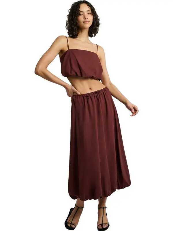 Onia Air Linen Bubble Maxi Skirt - Rum
