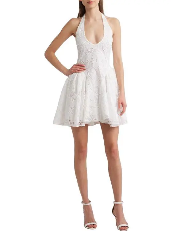 DELFI COLLECTIVE Hera Eyelet Halter Mini Dress - White