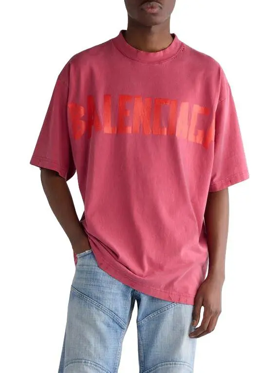Balenciaga Fit Tape Type Logo Graphic T-shirt - Raspberry