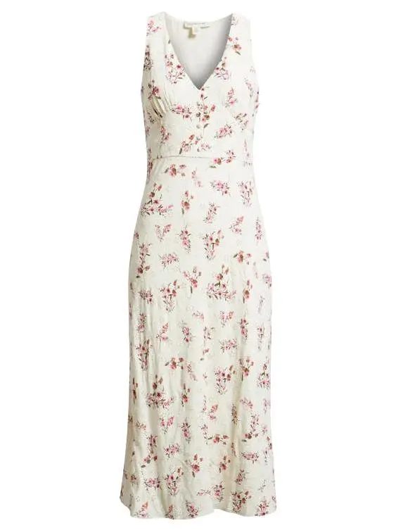 Treasure & Bond Embroidered Bias Cut Midi Dress - Ivory- Pink Posy Floral