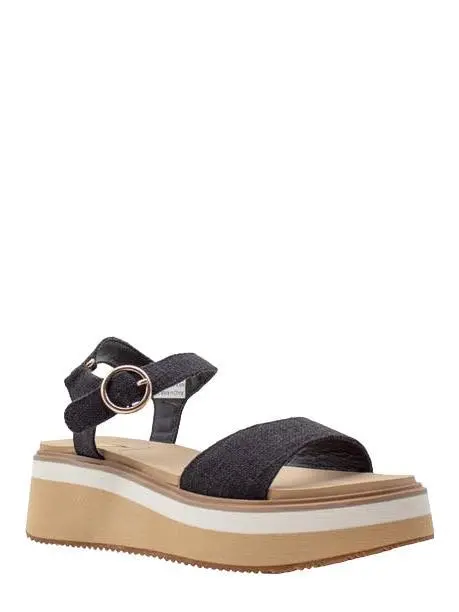 VOLATILE Porcini Ankle Strap Platform Sandal - Black Linen