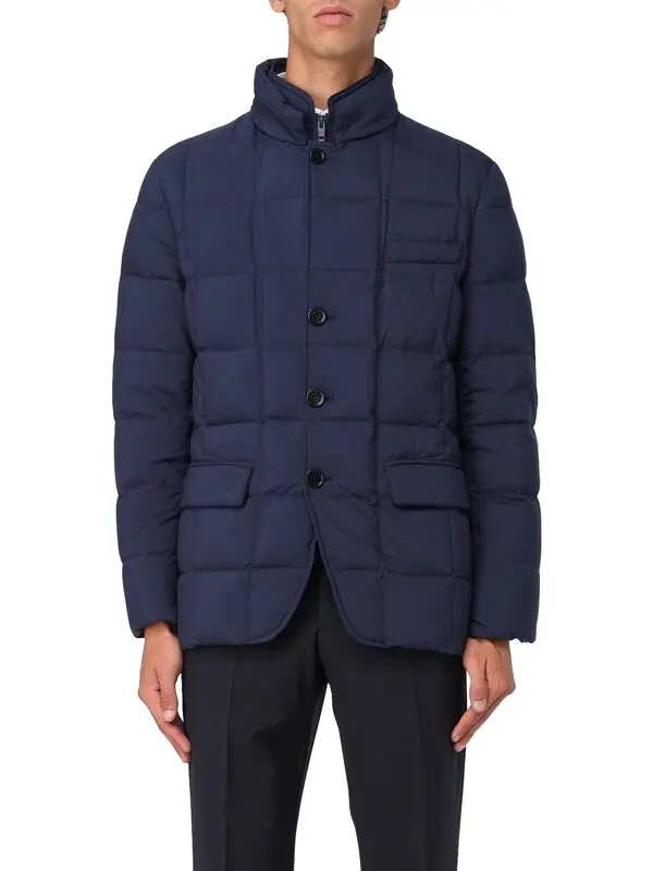FAY Quilted Jacket With Stand Collar - Blue