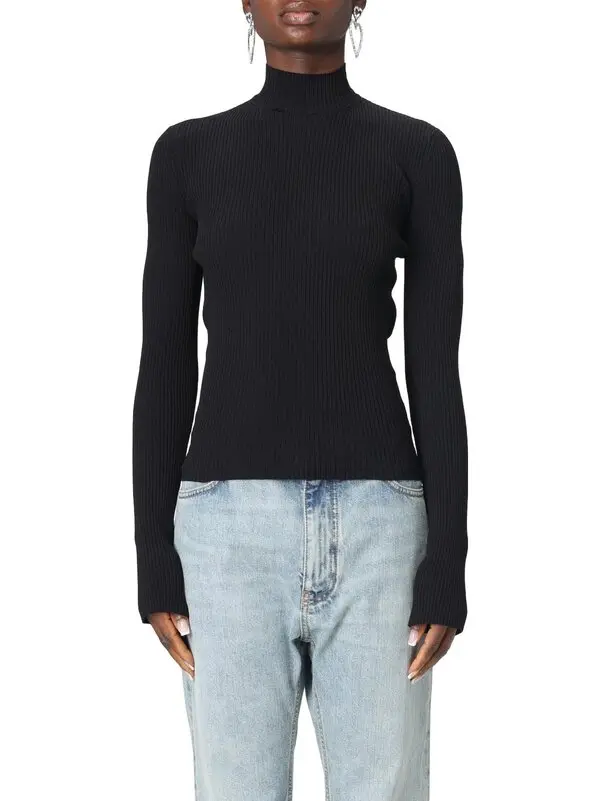 Balenciaga Ribbed Turtleneck Sweater With Back Tie Detail - Black