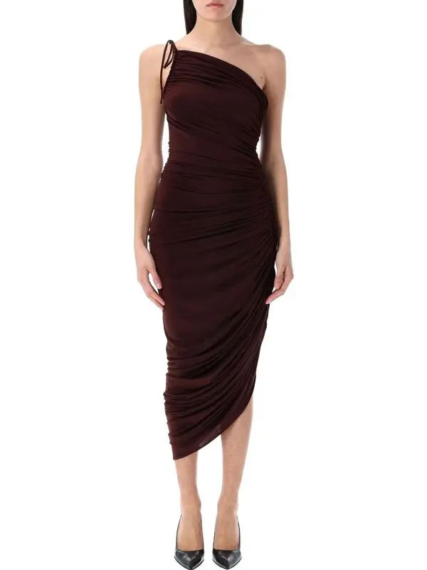 Magda Butrym One-shoulder Ruched Midi Dress - Burgundy