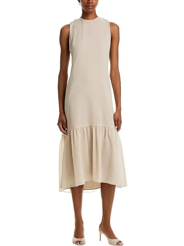 Theory Tie Neck Tiered Midi Dress - Sand
