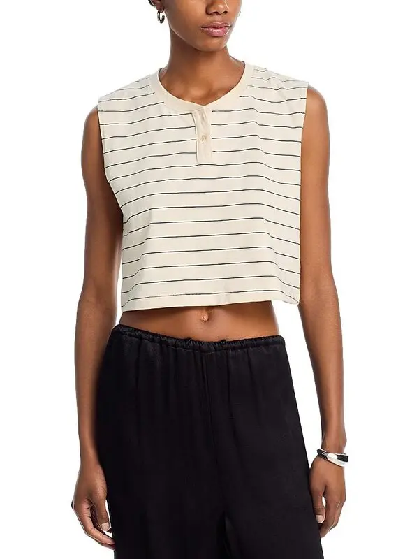 LESET Margo Sleeveless Cropped Henley Top - Natural/midnight Stripe