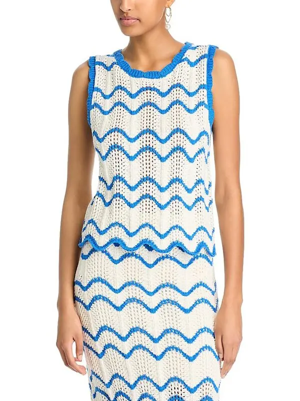 Aqua Zigzag Crochet Knit Tank - Blue/ivory
