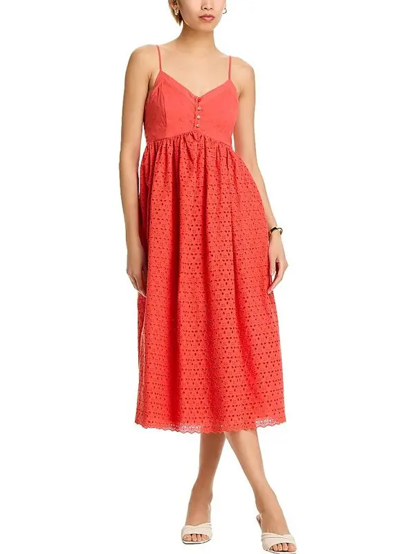 Aqua Eyelet V-neck Dress - Coral