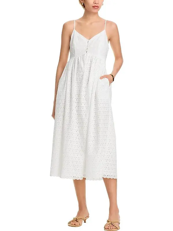 Aqua Eyelet V-neck Dress - White