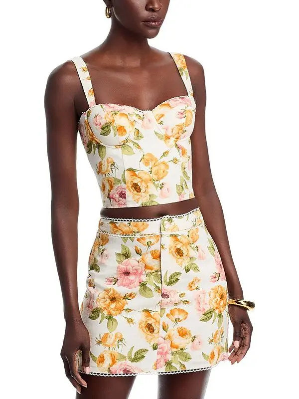 Aqua Floral Print Bustier Top - Yellow/white