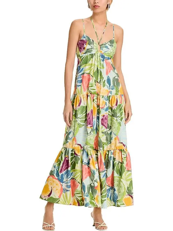 Aqua Printed Tiered Maxi Dress - Orange Multi
