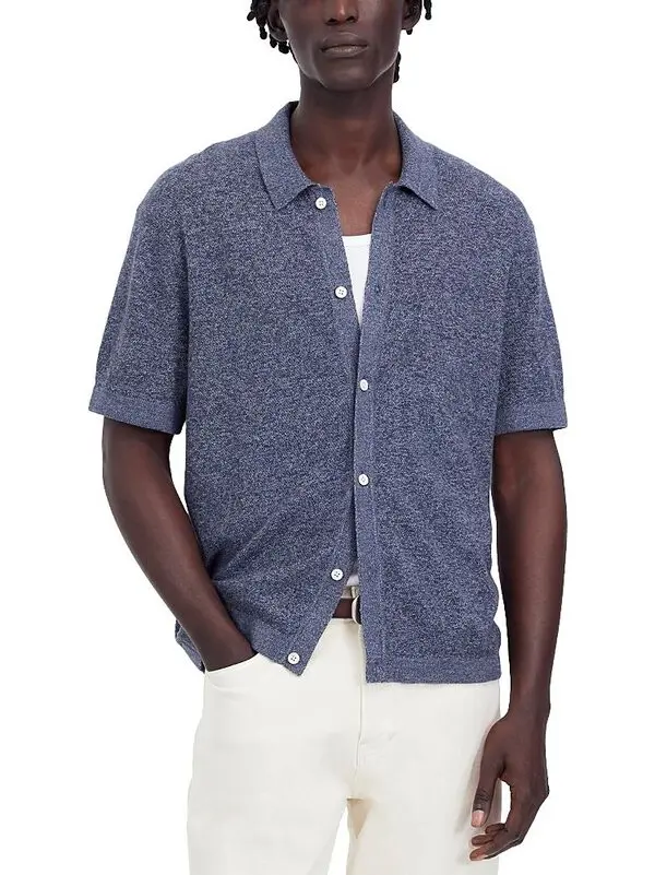 Madewell Marled Cotton Short Sleeve Shirt - Navy Marl