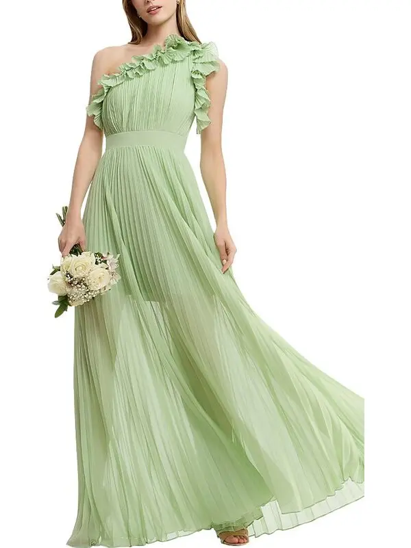 Dress The Population Vida Asymmetric Pleated Gown - Sage