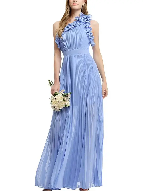 Dress The Population Vida Asymmetric Pleated Gown - Sky