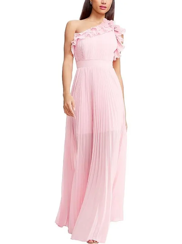 Dress The Population Vida Asymmetric Pleated Gown - Vintage Pink