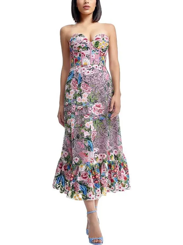 Dress The Population Carina Strapless Embroidered Dress - Blush Multi