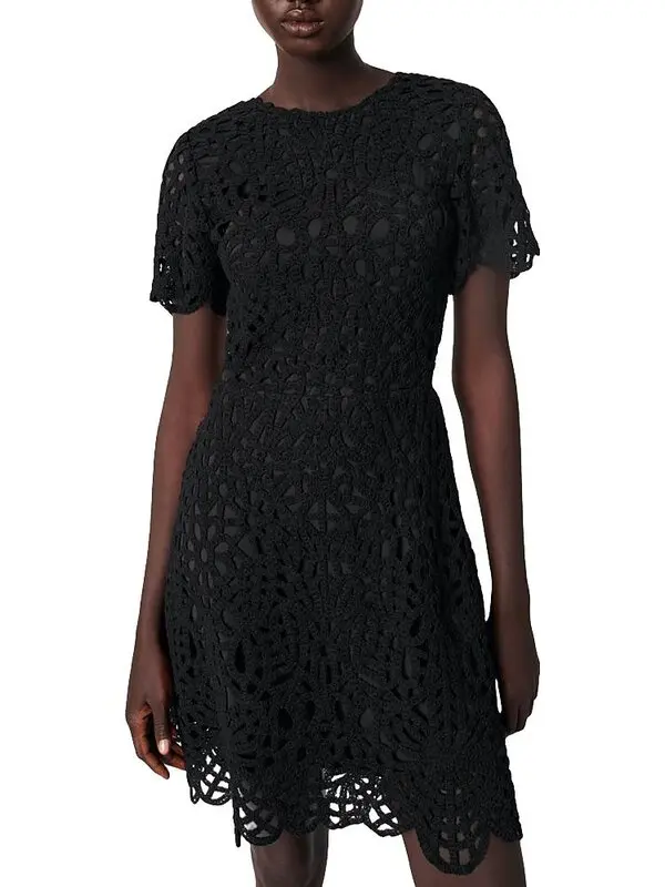 Maje Short Crochet Dress - Black