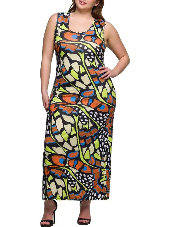 24SEVEN COMFORT APPAREL Racerback Maxi Dress - Yellow Multi