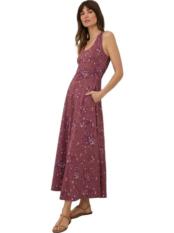PACT Organic Cotton Fit & Flare Maxi Dress - Dotted Sprays Mauve