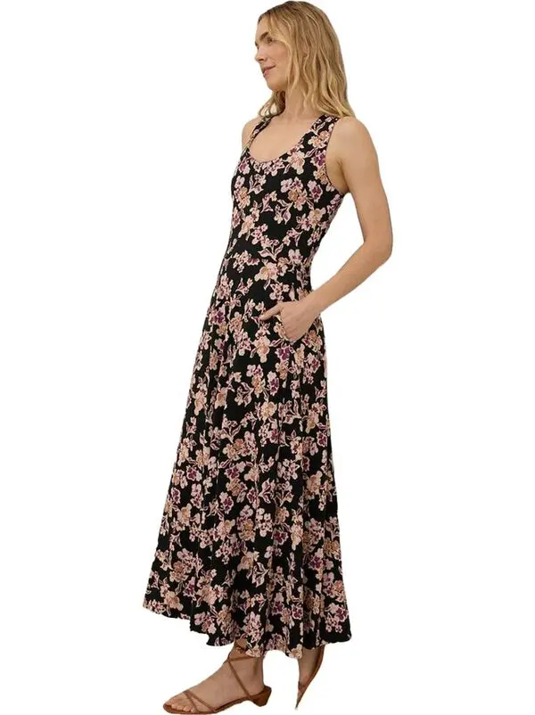 PACT Organic Cotton Fit & Flare Maxi Dress - Scattered Posies Black