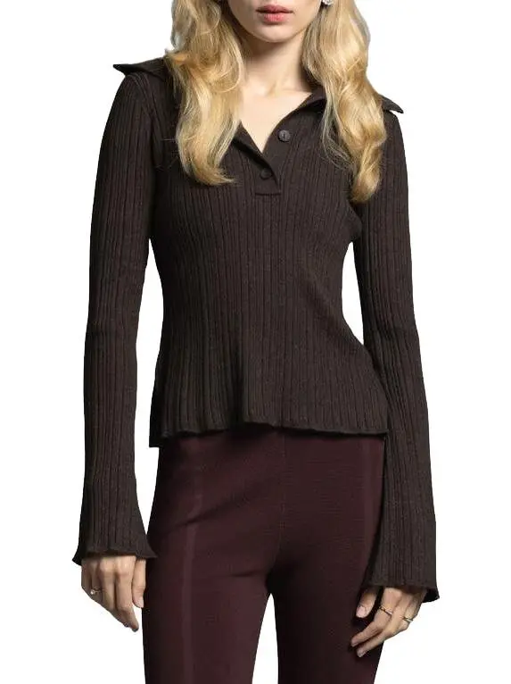 WEEKEND LOS ANGELES Marisa Ribbed Polo Sweater - Espresso
