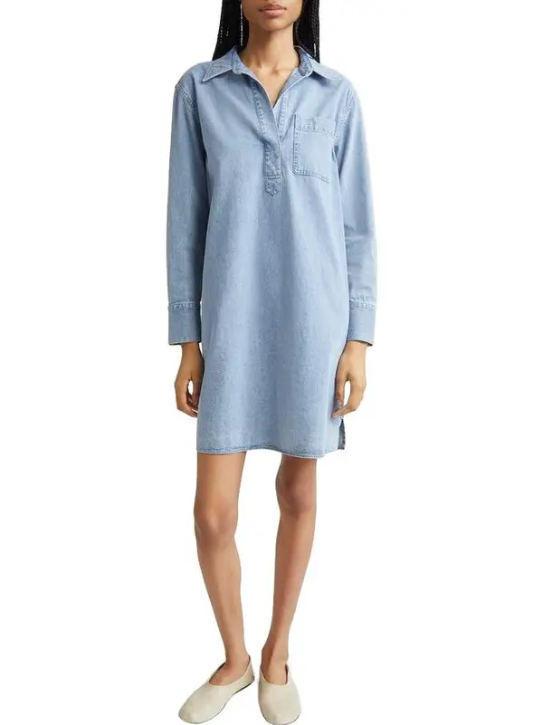 Lafayette 148 New York Long Sleeve Denim Popover Dress - Stonewash Blue