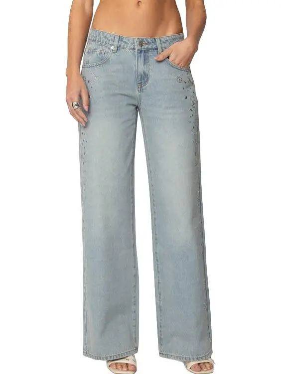 EDIKTED Everly Studded Baggy Jeans - Blue
