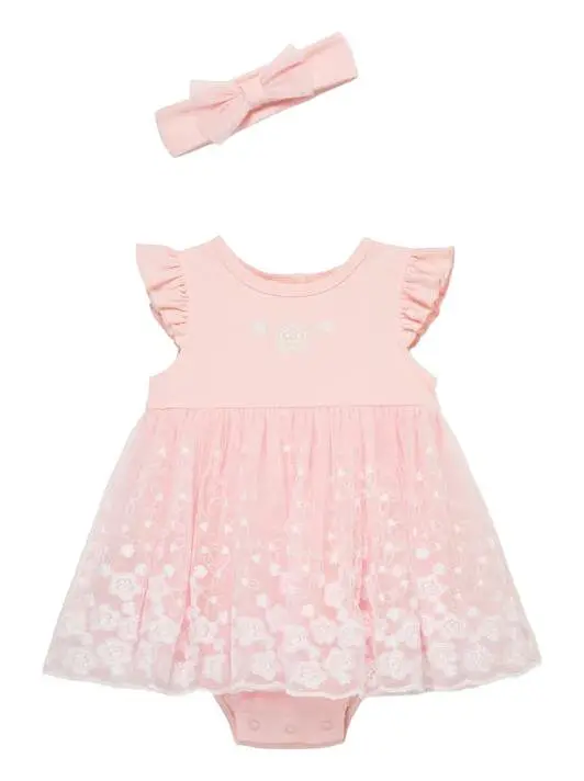 LITTLE ME Floral Bodysuit And Headband Set - Pink