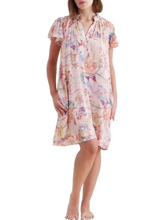 PAPINELLE Bailey Flutter Sleeve Floral Nightgown - Strawberry Cream