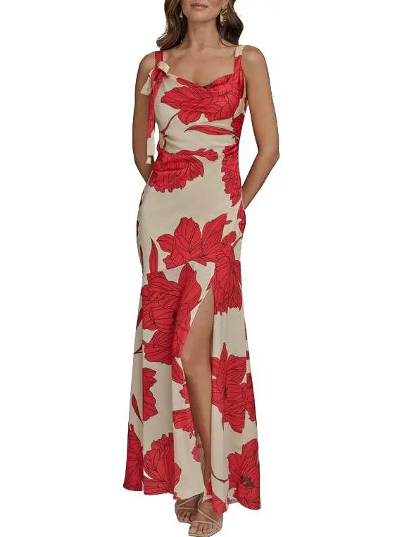 Donna Karan New York Floral Satin Gown - Sahara Red