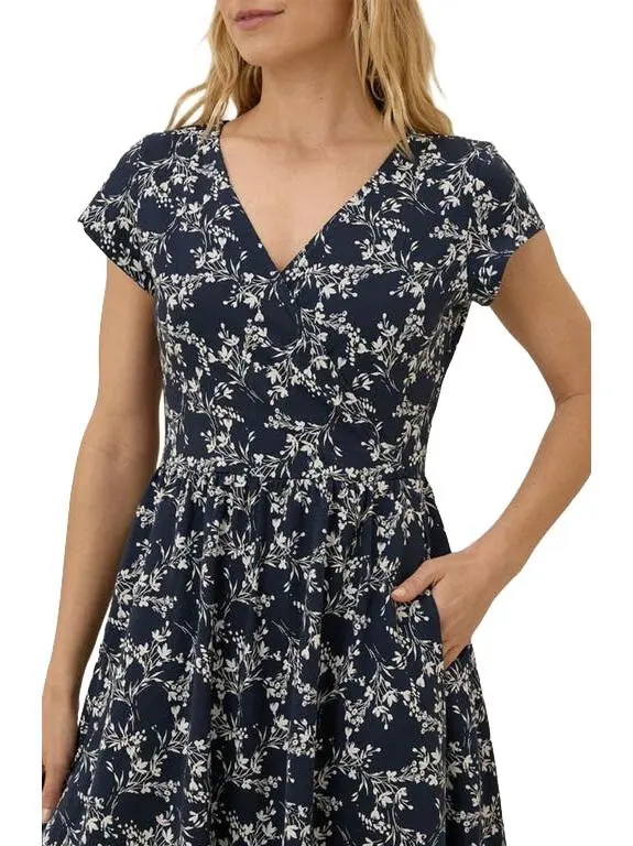 PACT Fit & Flare Crossover Dress - Bouquet Blooms Midnight Blue