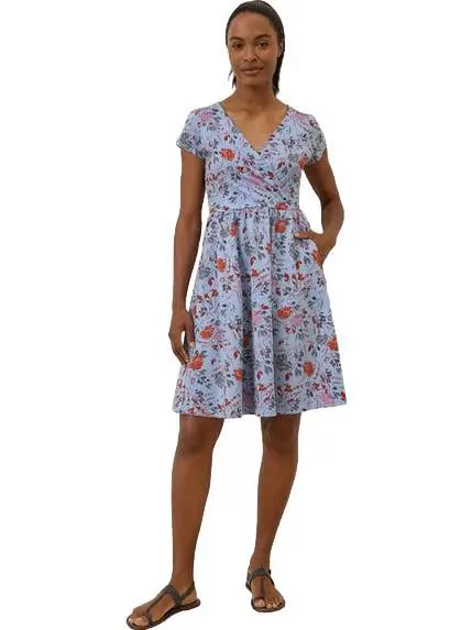 PACT Organic Cotton Fit & Flare Crossover Dress - Cornflower Blue
