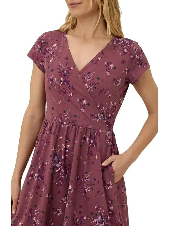 PACT Fit & Flare Crossover Dress - Dotted Sprays Mauve