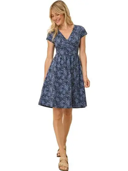 PACT Fit & Flare Crossover Dress - Midnight Garden