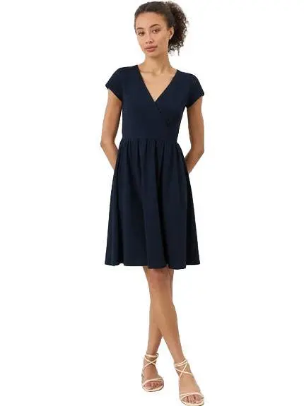 PACT Organic Cotton Fit & Flare Crossover Dress - Navy