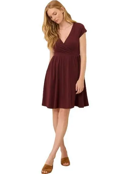 PACT Organic Cotton Fit & Flare Crossover Dress - Ruby Heather