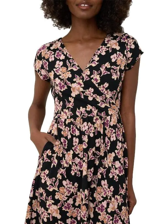 PACT Fit & Flare Crossover Dress - Scattered Posies Black