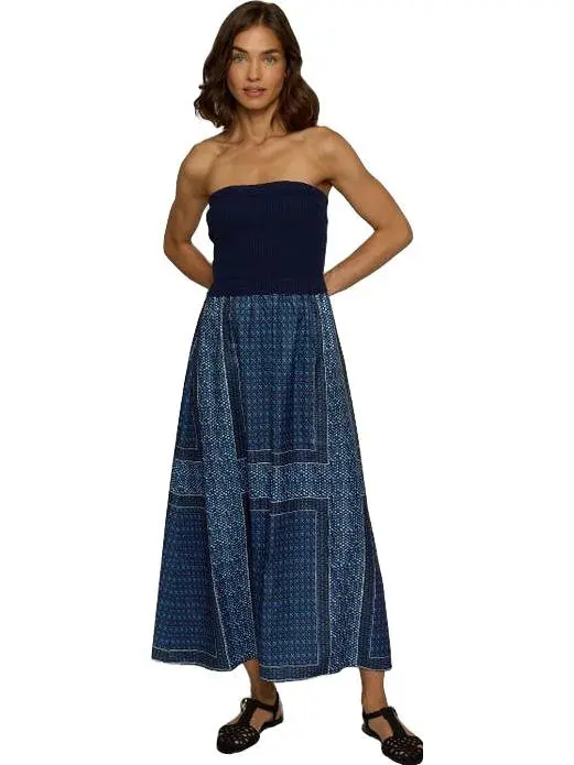Central Park West Tube Dress With Woven Skirt - Blue