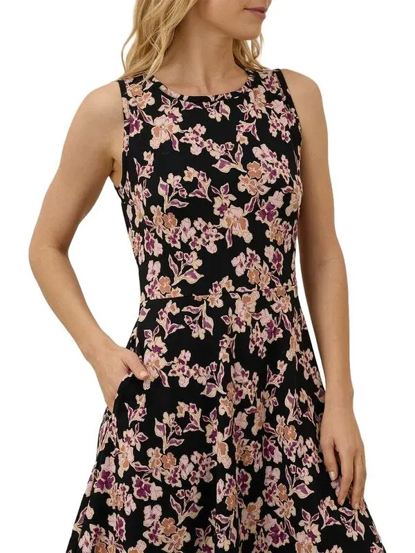 PACT Organic Cotton Fit & Flare Keyhole Back Dress - Scattered Posies Black