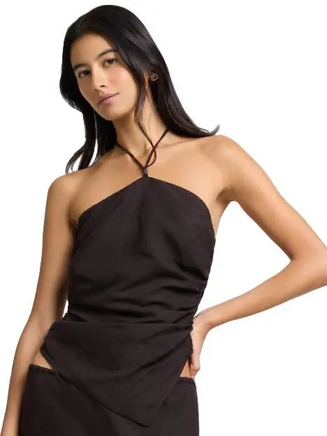 Onia Air Linen Asymmetrical Halter Top - Espresso