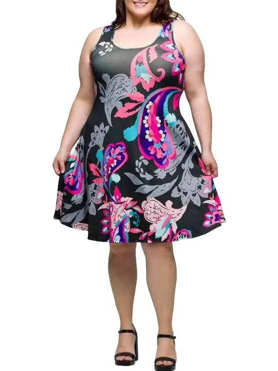24SEVEN COMFORT APPAREL Print A-line Dress - Pink Multi