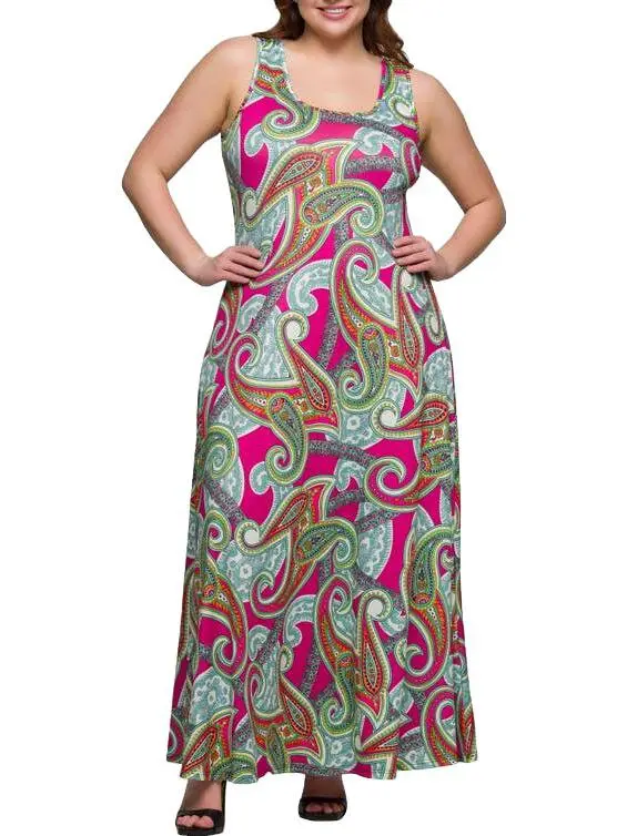 24SEVEN COMFORT APPAREL Paisley Knit Maxi Dress - Pink Multi
