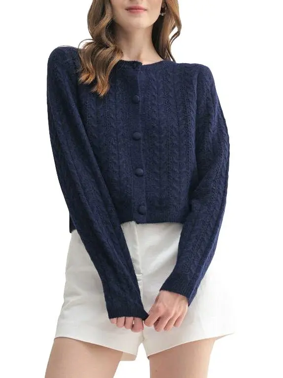 ALL IN FAVOR Cable Knit Cardigan - Navy