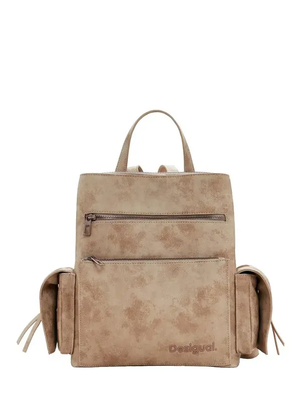 Desigual Mini Faux Leather Backpack - Light Beige