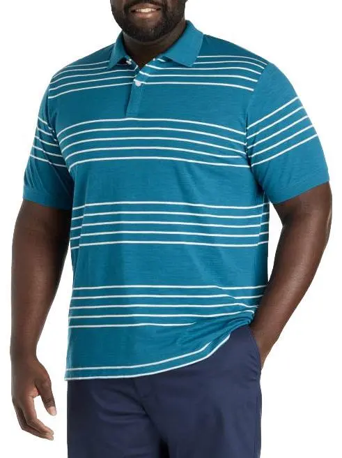 HARBOR BAY BY DXL Big & Tall Striped Polo Shirt - Blue